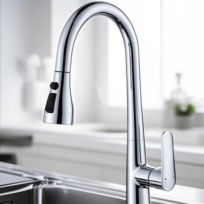 China Shiny Texture Kitchen Pull Down Faucet Stable Water Pressure No Dead Ends Cleaning for sale