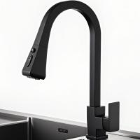 China Elegant Black Minimalist Style Pull Down Kitchen Faucet  Brass Body for sale
