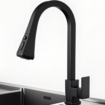 China Elegant Black Minimalist Style Pull Down Kitchen Faucet  Brass Body for sale
