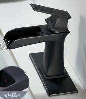 China Black Brass Cold And Hot Waterfall Basin Tap Faucet Single Hole for sale