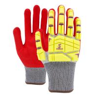 China 13 Gauge Red Sandy Nitrile Polyester Gloves TPR Impact Protection Anti Slip Cut Resistant Safety Gloves for sale