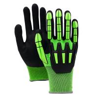 China 13 Gauge Green Nylon Nitrile Coated TPR Anti Collision Impact Safety Gloves for sale