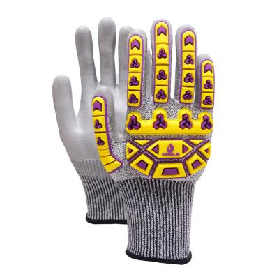China OEM HPPE TPR Cut Resistant Gloves 13 Gauge PU Palm Coated Abrasion Protection for sale