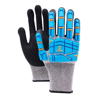 China Blue TPR Impact Cut Resistant Safety Gloves EN388 4X43CP 13 Gauge for sale