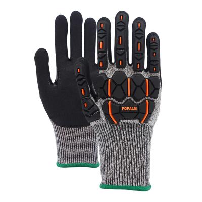 China Anti Slip TPR Impact Protection Gloves Heavy Duty Sandy Nitrile Coated 13 Gauge EN388 for sale