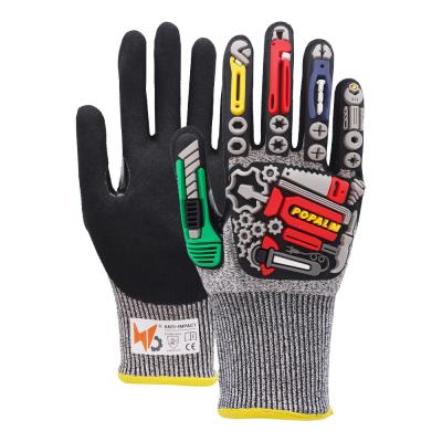 China Elastic Cuff Nitrile Coated Gloves With TPR Impact Guard Touchscreen Support 4X43CP for sale