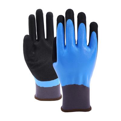 China 13 Gauge Nylon Double Dipped Nitrile Work Gloves Full Coating Sandy Palm for sale