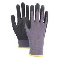 China 15 Gauge Nylon Spandex Safety Gloves with Microfoam Nitrile Palm Coating Anti-Slip Oil Resistant Custom Logo for sale