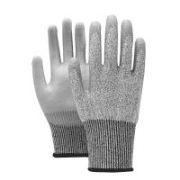 China 13 Gauge Anti Cut PU Coated Safety Gloves Abrasion Resistant Work Gloves HPPE Fiberglass for sale