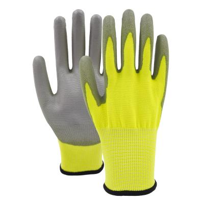 China CE EN388 HPPE Shell PU Dipped Gloves Level 5 Cut Resistant Impact Gloves 18 Gauge for sale