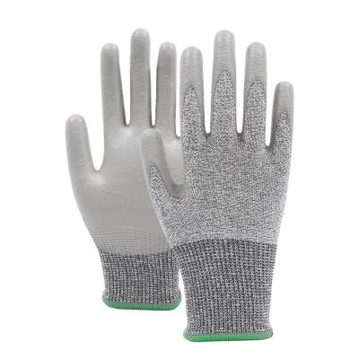 China 13 Gauge PU Safety Gloves Level 2 Protection Anti Slip Grey Breathable Work Gloves CE 4X42B for sale