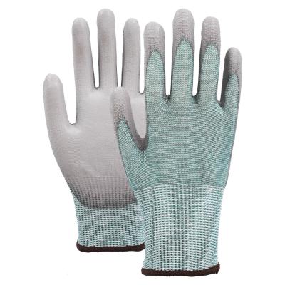 China 13 Gauge PU Coated Cut Resistant Gloves HPPE Blend EN388 4X42E Approved Wear Protection for sale