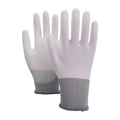 China 15 Gauge Cooling Work Gloves PU Coated Ice Silk Nylon Spandex Summer Grip Gloves Size 10 for sale