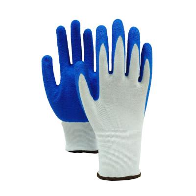 China Blue Crinkled Latex Nylon Work Gloves 13 Gauge Abrasion Resistant Anti Slip for sale