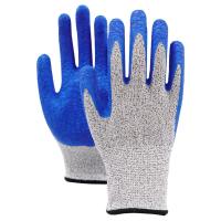 China 13 Gauge Cut Resistant Safety Gloves Crinkle Latex Coated Abrasion Protection HPPE Fiberglass for sale