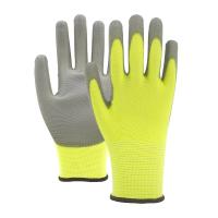 China 13 Gauge Polyester PU Coated Palm Gloves Anti Slip Abrasion Resistant Lightweight Garden Safety Gloves Size 10 XL for sale