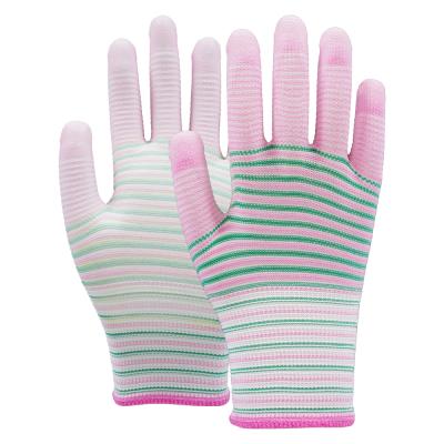 China 13 Gauge Zebra Stripe PU Palm Coated Garden Safety Gloves Size 10 Polyester Liner for sale
