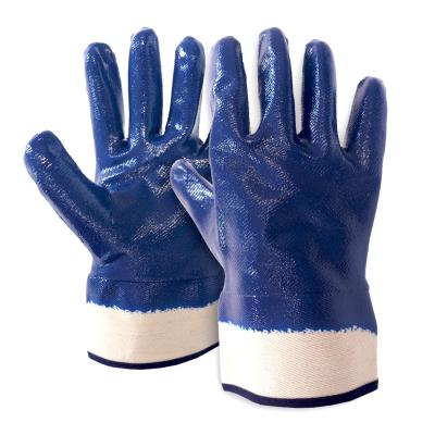 China Blue Nitrile Coating Chemical Proof Gloves Size 7-11 Abrasion Resistant Industrial Protection for sale