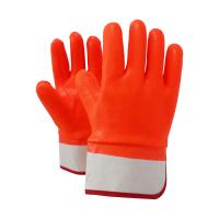 China Orange PVC Chemical Resistant Gloves Anti Slip Abrasion Proof Size 10 Canvas Cuff for sale