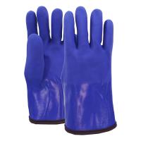 China 30cm PVC Chemical Proof Gloves Blue Sandy Finish Fleece Lining Winter Industrial for sale