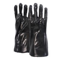 China Smooth PVC Coated Chemical Gloves 35cm Long Cotton Inner Industrial Protection for sale