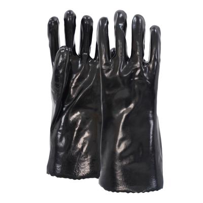 China Smooth PVC Coated Chemical Gloves 35cm Long Cotton Inner Industrial Protection for sale
