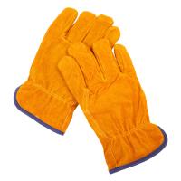 China Yellow Cowhide Barbecue Gloves Heat Resistant 500°C Anti Slip Leather Work Gloves for sale
