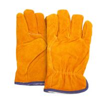 China Winter Fleece Lined Leather Gloves Yellow High Temperature BBQ Gloves 550°C CE Certified for sale