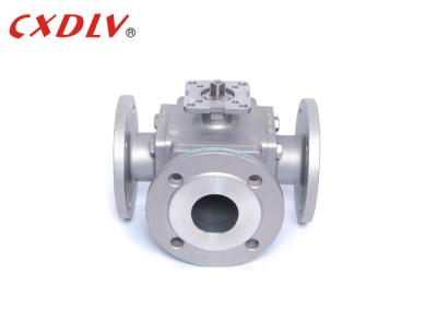 China Small Full Port 3 Way Flanged Ball Valve DN15-DN200 PN16-PN40 Square Body with Mounting Pad for sale