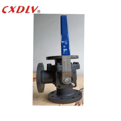China Carbon Steel 3 Way L-Port Flanged Ball Valve DN50 PN16 ISO5211 Mounting Pad Handle Lever JIS10K for sale