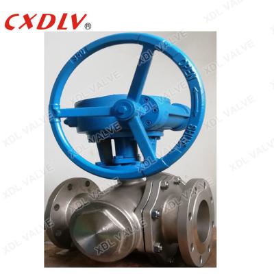 China Stainless Steel 3-Way Ball Valve T-port Flange Ends with Worm Gear for sale