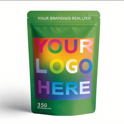China Wholesale Custom Printed Mylar Smell Proof Stand Up Pouch 3.5g 7g 14g 28g with Window Zipper for sale