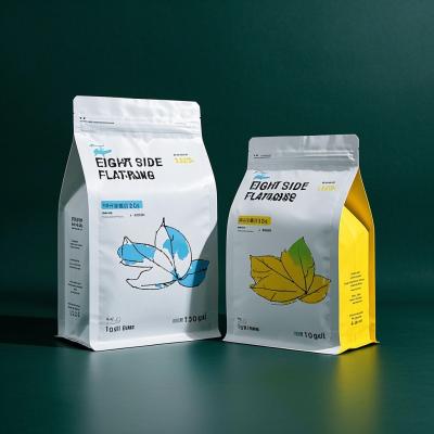 China 8-Side Seal Premium Food Pouches with Resealable Zipper 70-120 Microns for Coffee Snacks for sale
