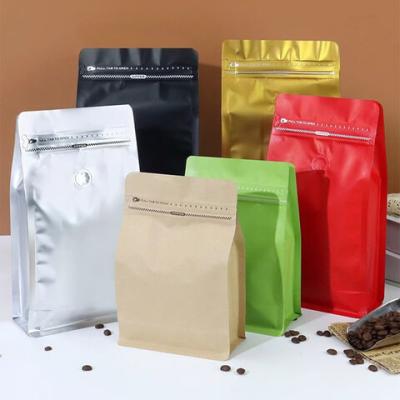China Custom Flat Bottom Coffee Bags 250g 1kg Kraft Paper with Degassing Valve for sale