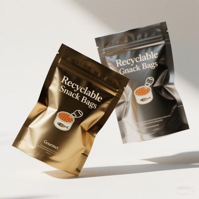 China Aluminum Foil 8-Side Stand Up Pouches 9 Micron Moisture Proof Snack Packaging with Resealable Zipper for sale