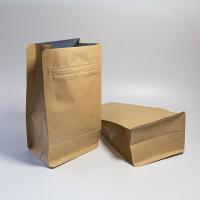 China Blank Kraft Paper Coffee Bags Eight Sided Sealing Flat Bottom 50-120 Micron Custom Size for sale