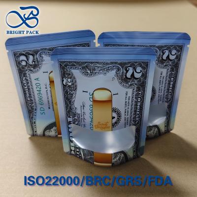 China Custom Printed USD Dollar Pattern 3-Side Seal Child Resistant Bags - ASTM Certified for sale