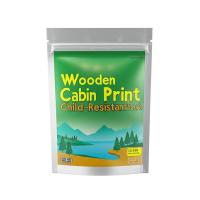 China ISO 8317 Child Resistant Pouch Wooden Cabin Print 102um 8 Layer Laminate Push Twist Lock for sale