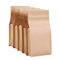 China Blank Kraft Paper Coffee Bags Eight Sided Sealing Flat Bottom 50-120 Micron Custom Size for sale