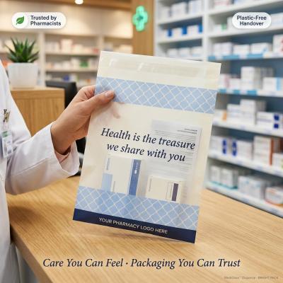 China Wax Coated Medicine Bags Pharmacy Dispensing Aseptic Gravure Printed Sustainable Healthcare Packaging 100x150mm for sale