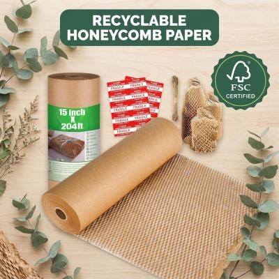 China Recycled Kraft Honeycomb Wrap Cushioning Paper Roll 50cm x 100m Protective Packaging for sale