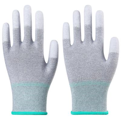 China ESD Gloves PU Fingertip Coated Antistatic Nylon Carbon Fiber 10e6-10e8 Ohm for Electronics Assembly for sale