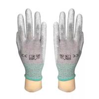 China 13 Gauge Knitted Lined PU Coated ESD Antistatic Carbon Fiber Finger Gloves for sale