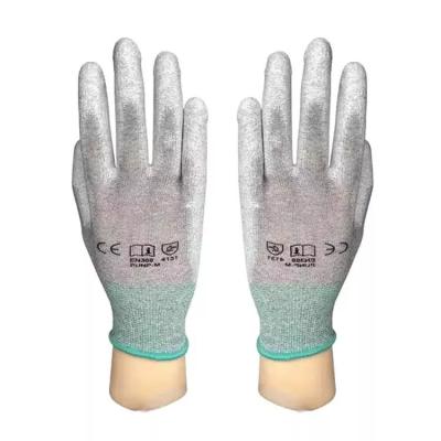 China 13 Gauge Knitted Lined PU Coated ESD Antistatic Carbon Fiber Finger Gloves for sale