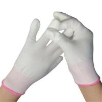 China Nylon Anti Static Work Gloves 13 Gauge Seamless Carbon Fiber ESD PU Coated Size 7-10 for sale