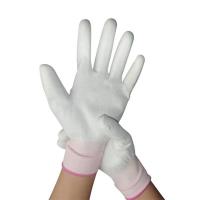 China Nylon Anti Static Work Gloves 13 Gauge Seamless Carbon Fiber ESD PU Coated Size 7-10 for sale