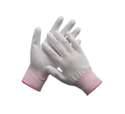 China Nylon Anti Static Work Gloves 13 Gauge Seamless Carbon Fiber ESD PU Coated Size 7-10 for sale