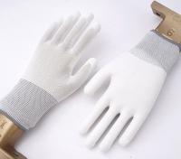 China Nylon Anti Static Work Gloves 13 Gauge Seamless Carbon Fiber ESD PU Coated Size 7-10 for sale