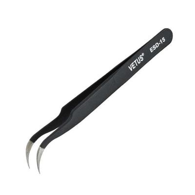 China ESD Antistatic Stainless Steel Curved Tweezers 110-140mm Durable Vetus Lash Tweezers for sale