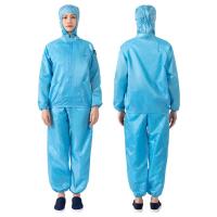 China Anti Static ESD Cleanroom Coveralls 5mm Strip 2.5mm Grip Polyester Carbon Fiber Unisex Work Uniform for sale